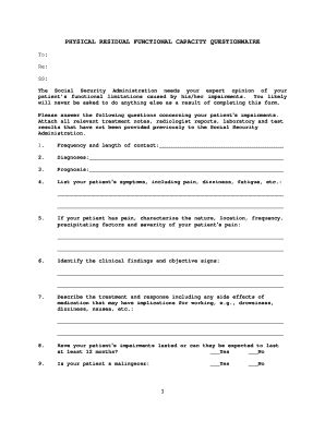 Fillable Online PHYSICAL RESIDUAL FUNCTIONAL CAPACITY QUESTIONNAIRE Fax Email Print PdfFiller