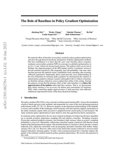 The Role Of Baselines In Policy Gradient Optimization By Jincheng Mei