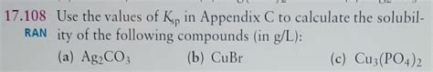 solved 17 108 use the values of ksp in appendix c to
