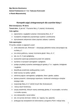 Scenariusz Zajęć Dla Klasy I Temat Wprowadzenie Litery K K Na