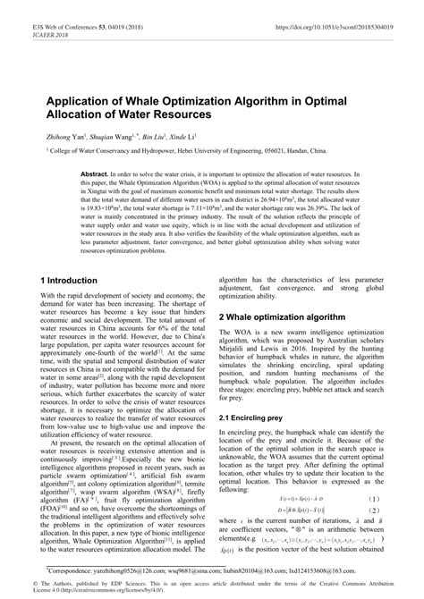Pdf Application Of Whale Optimization Algorithm In Optimal Allocation