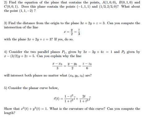 Solved Find The Equation Of The Plane That Contains The