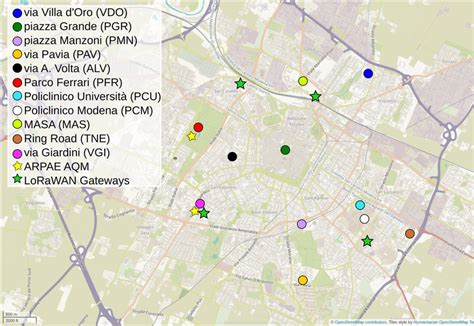 Map Of The Aq Sensors Reference Stations And Lorawan Networks In