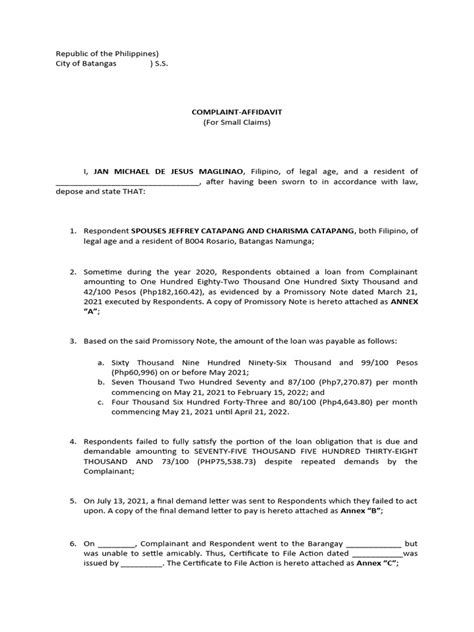 Affidavit Small Claims Brgy Pdf Affidavit Justice