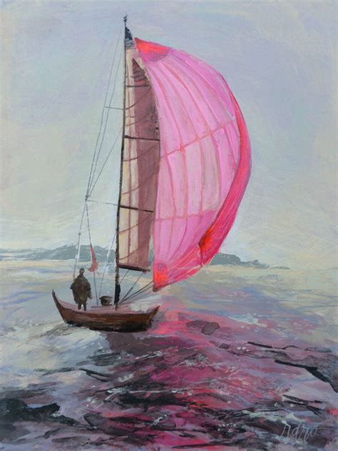 Pink Sailboat Print Sailboat Art Sailboat Painting Sailing Painting