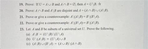 Solved 19 Prove If U AU B And An B 0 Then A U B Chegg Com