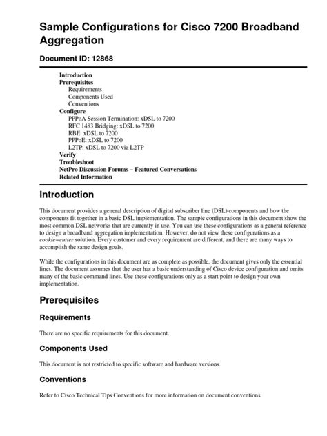 Sample Configurations For Cisco 7200 Broadband Aggregation Pdf Digital Subscriber Line Ip