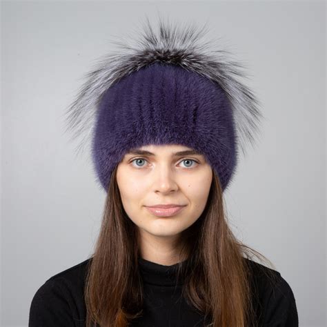 Шапка норкова вязана Хутряний Стиль Кулька розріз з чорнобуркою 54 60 Фіолетовий 115 4 P