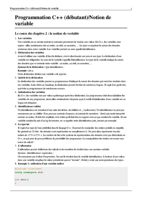 Chap 2 Notion De Variable Programmation C Débutantnotion De
