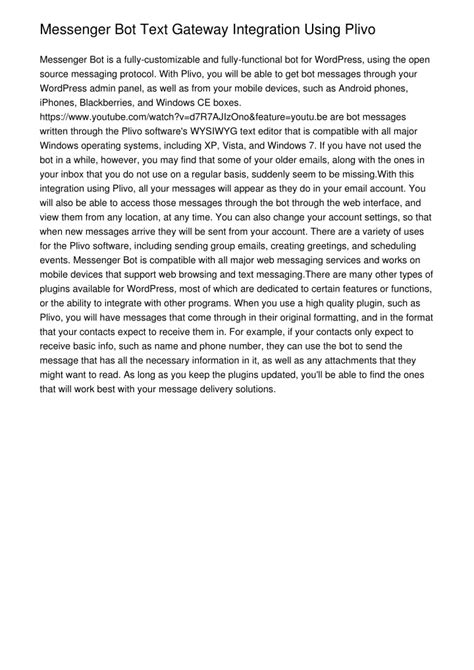 Ppt Messenger Bot Text Gateway Integration Using Plivo Powerpoint