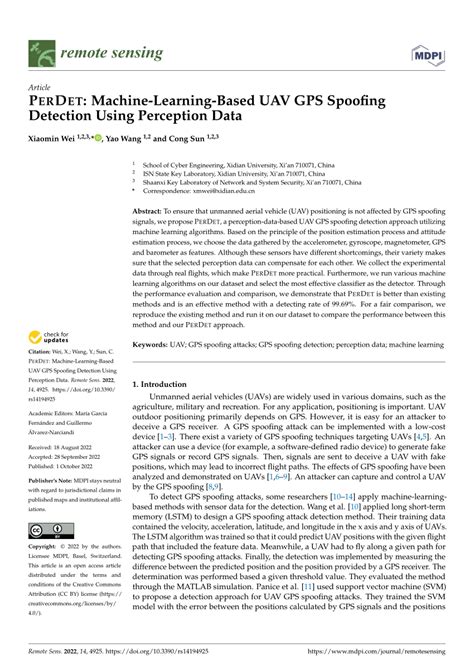 pdf perdet machine learning based uav gps spoofing detection using