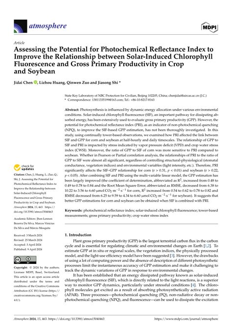 Pdf Assessing The Potential For Photochemical Reflectance Index To Improve The Relationship
