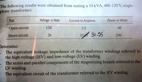 please show solutions in details phase transformer test open circuit