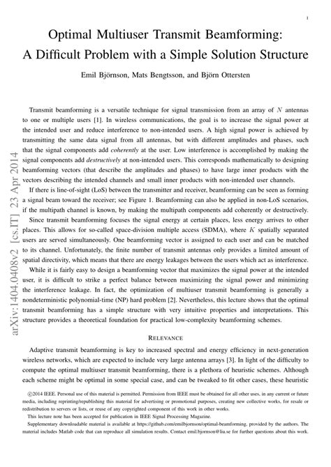pdf optimal multiuser transmit beamforming a difficult problem with