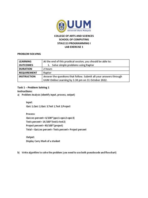 Programming I Lab Problem Solving Pdf Algorithms Traffic Ticket