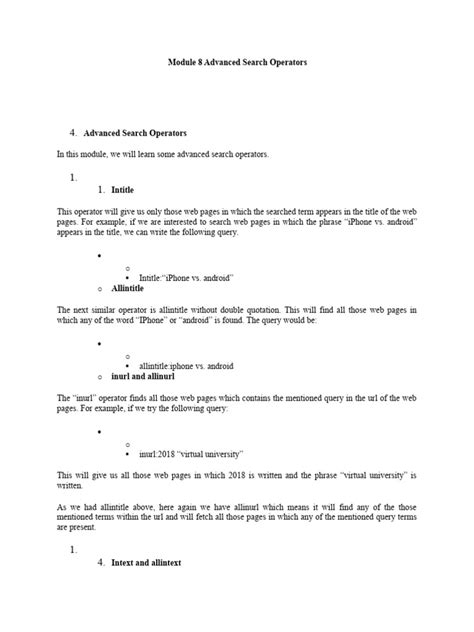 module 8 advanced search operators pdf world wide web internet and web