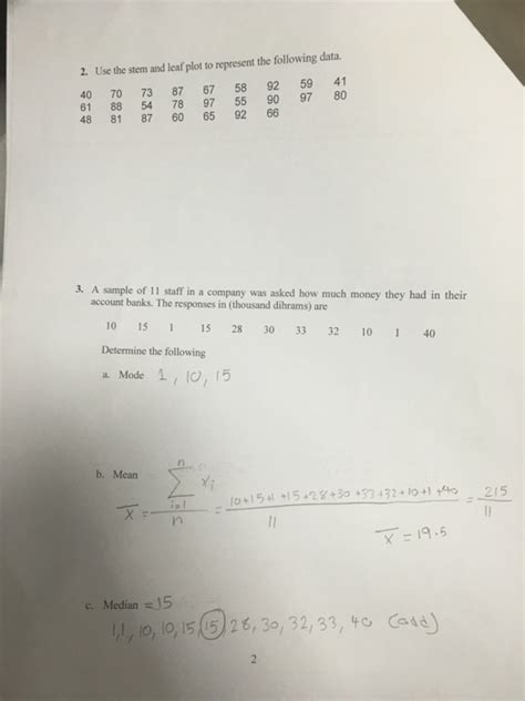 Solved Use The Stem And Leaf Plot To Represent The Following