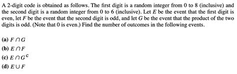 Solved A 2 Digit Code Is Obtained As Follows The First Chegg Com