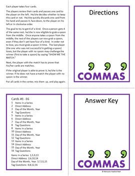 Comma Rules Spoons Game Games Included By Melissa S Teacher Mall