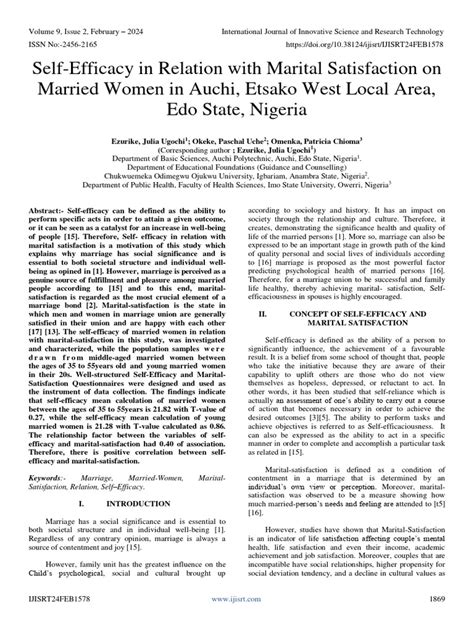 Self Efficacy In Relation With Marital Satisfaction On Married Women In Auchi Etsako West Local