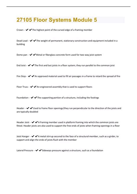 27105 Floor Systems Module 5 Questions And Answers Verified 100 Correct 27105 Floor Systems