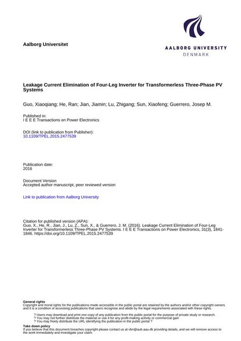 Pdf Leakage Current Reduction Of Transformerless Three Phase