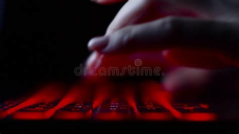 Hacker Girl S Hand Typing On Keyboard With Red Backlight Stock Video Video Of Notebook Laptop