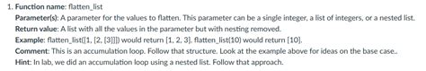 Solved 1 Function Name Flattenlist Parameters A
