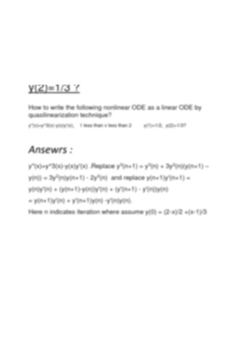 Solution How To Write The Following Nonlinear Ode As A Linear Ode By Quasilinearization