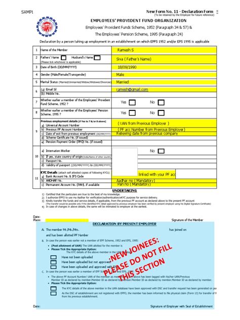 1 Epf Form No 11 Sample Pdf Access Control Authentication