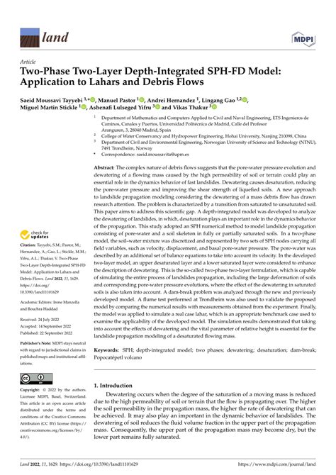 Pdf Two Phase Two Layer Depth Integrated Sph Fd Model Application To