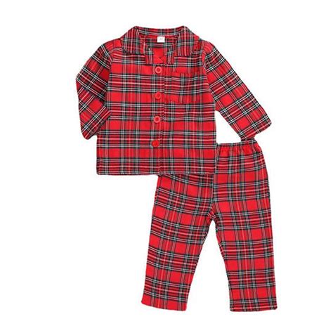Qxutpo Girls Pajama Sets Plaid Long Sleeve Loe Button Down Red Outfit