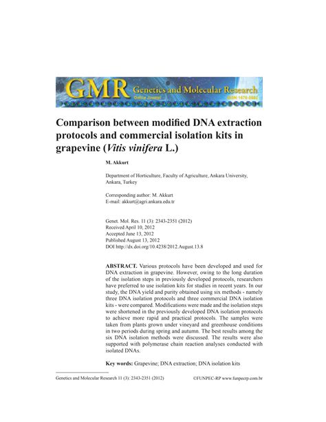 Solution Comparison Between Modified Dna Extraction Protocols And Commercial Isolation Kits In