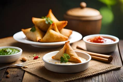Premium Photo Samosas Are Served On A Table With A Bowl Of Sauce