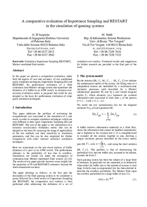 Pdf A Comparative Evaluation Of Importance Sampling And Restart In The Simulation Of Queuing