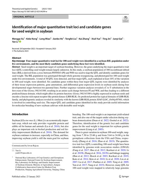 Pdf Identification Of Major Quantitative Trait Loci And Candidate