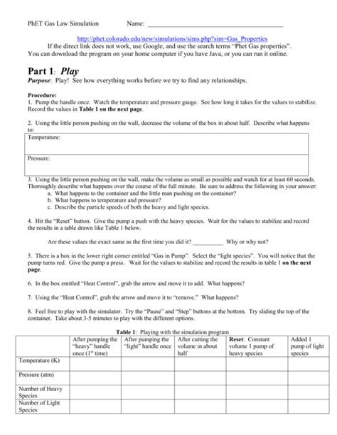 gas laws simulation worksheet phet activity