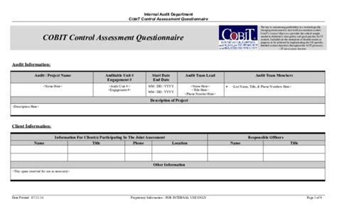 Doc Cobit Questionnaire Template General