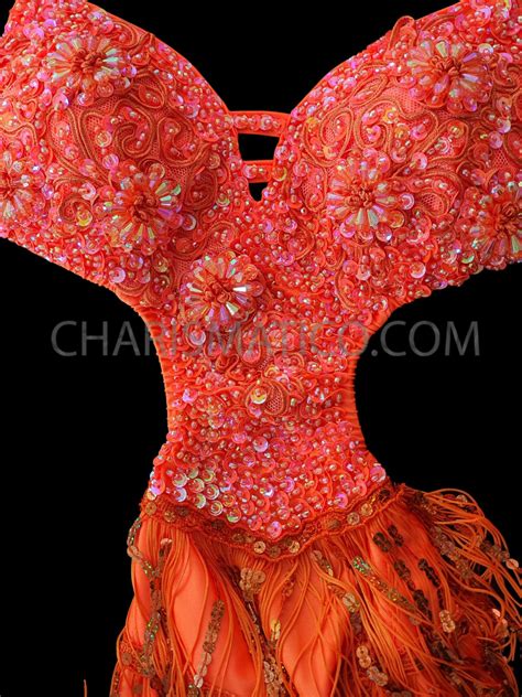 Orange Sequin Fringe Bachata Dance Dress
