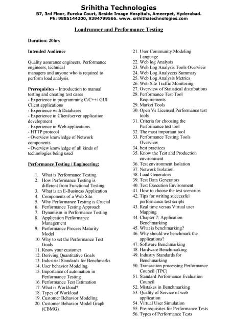 Loadrunner Online Training Pdf