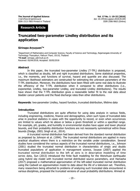 Pdf Truncated Two Parameter Lindley Distribution And Its Application