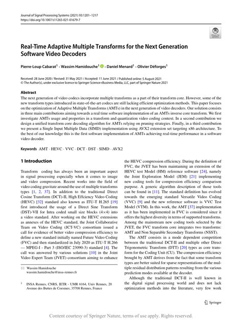 Real Time Adaptive Multiple Transforms For The Next Generation Software Video Decoders Request Pdf