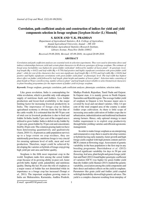 Pdf Correlation Path Coefficient Analysis And Construction Of Indices For Yield And Yield