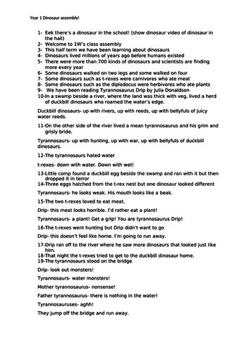 Dinosaur Assembly Script Teaching Resources