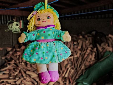 Rag Doll Hanging On A String Stock Image Image Of Blue Textile