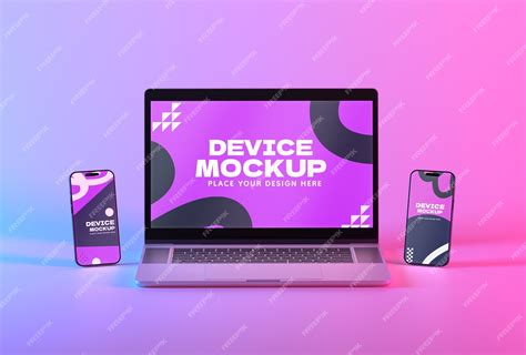 Premium Psd Device Mockup With Multichromatic Color Background