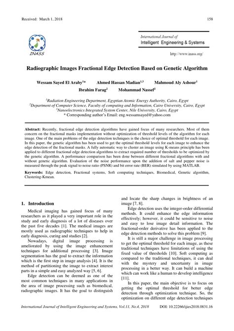 PDF Radiographic Images Fractional Edge Detection Based On Genetic Algorithm