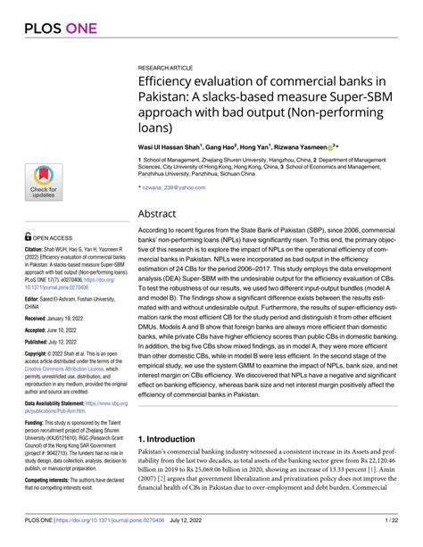 Pdf Efficiency Evaluation Of Commercial Banks In Pakistan A Slacks