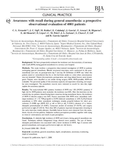 Pdf Awareness With Recall During General Anaesthesia A Prospective