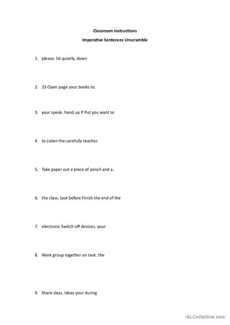 Classroom Instructions Imperatives S English Esl Worksheets Pdf And Doc